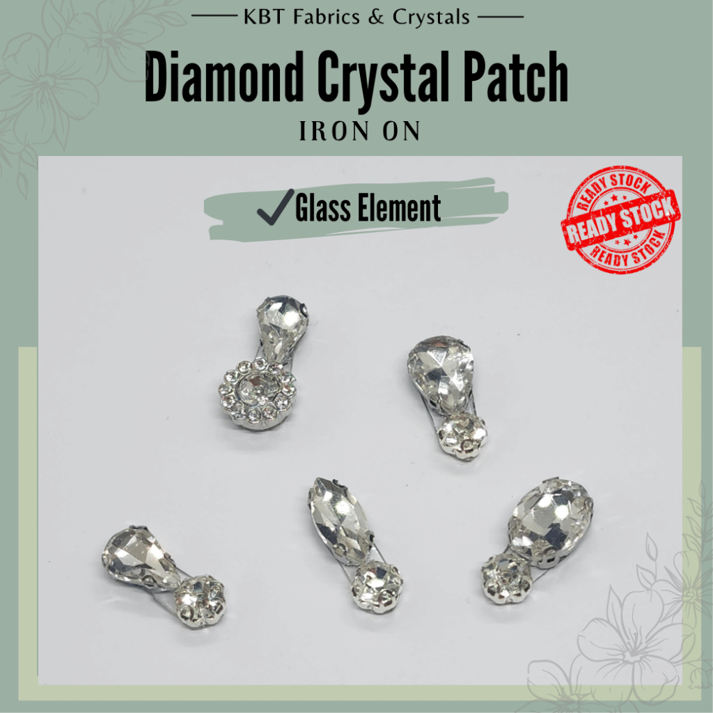 [1pcs] Iron on Exclusive Glass Crystal Patch Manik Tampal Diamond ...