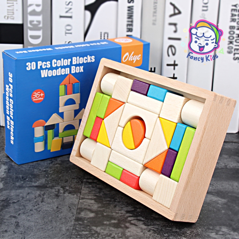 Premium 30Pcs Solid Wooden Building Block Toy Set/Children Stacking ...