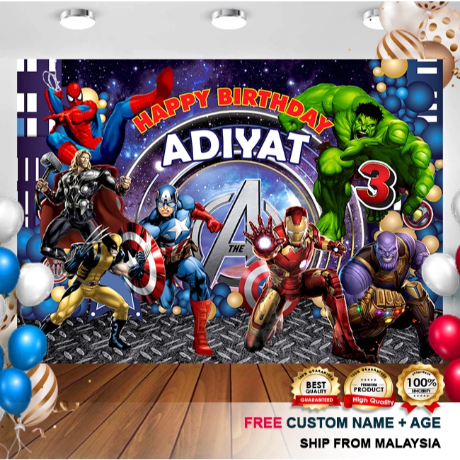Birthday Banner / Birthday Backdrop / Hari Jadi - Avengers / Marvel ...