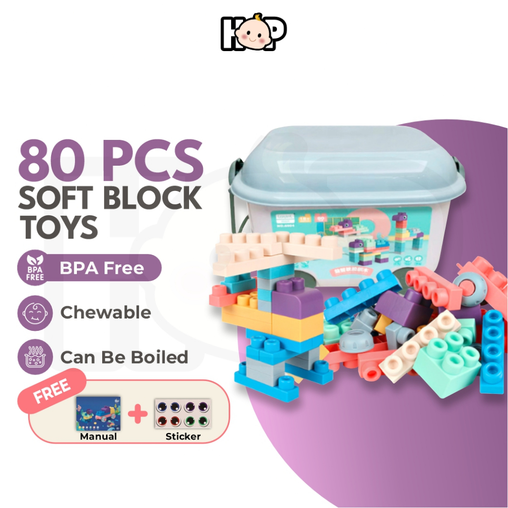 80pcs Soft Blocks Toys Chewable Block Kids Building Blocks Baby Block ...