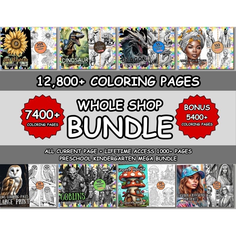 12,800+ Coloring Pages Whole Shop Bundle - Coloring Pages Adults and ...