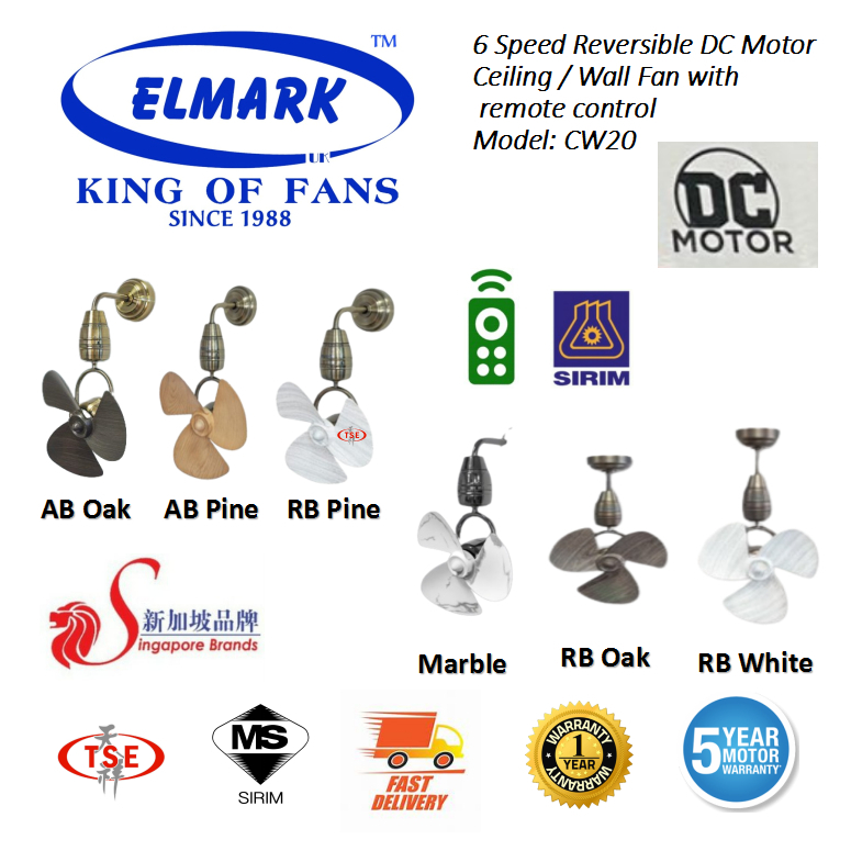 Elmark ( CW20 ) DC Motor 6-Speed Reversible ABS Blades Ceiling Fan ...