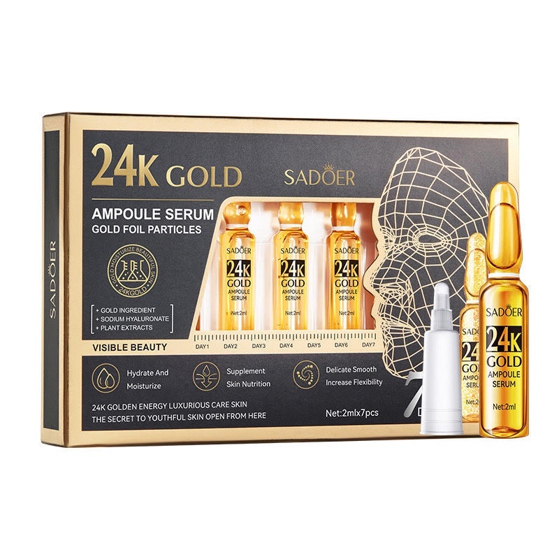 SADOER 24K Gold Ampoule Serum Gold Foil Particles Box (2ml X 7pcs ...