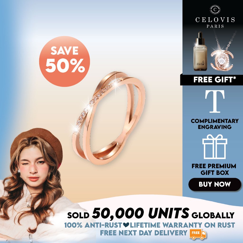 CELOVIS Reva Entwined Single Row embedded Cubic Zirconia Ring in Rose ...