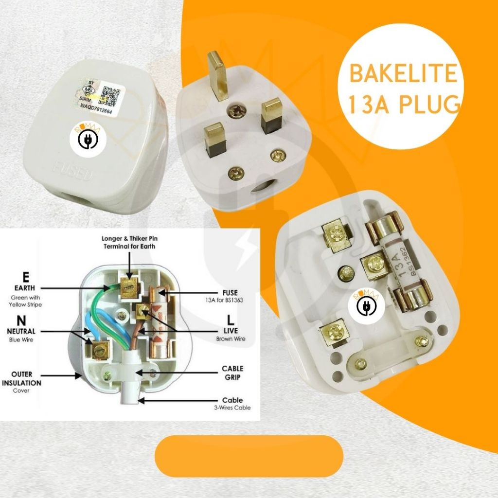 BAKELITE TECHCA 13A Plug Top 【ULTRA HEAVY-DUTY】 3 Pin Plug Malaysia UK ...