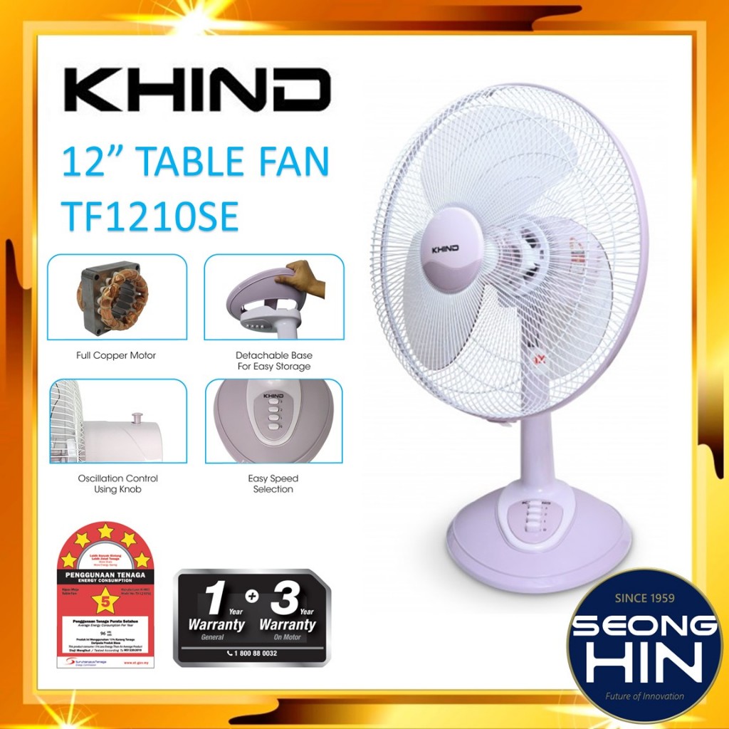 KHIND 12" Table Fan TF1210SE / 16" Table Fan TF1610SE Kipas Meja 16inch ...
