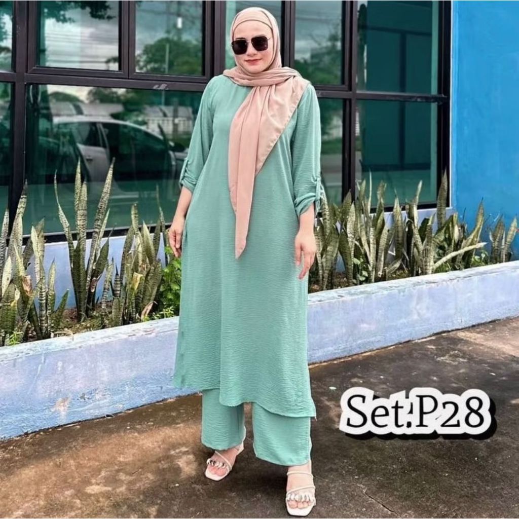 New Suit Set Muslimah (Seluar Palazo) Kain CEY IRONLESS PLAIN Wanita ...