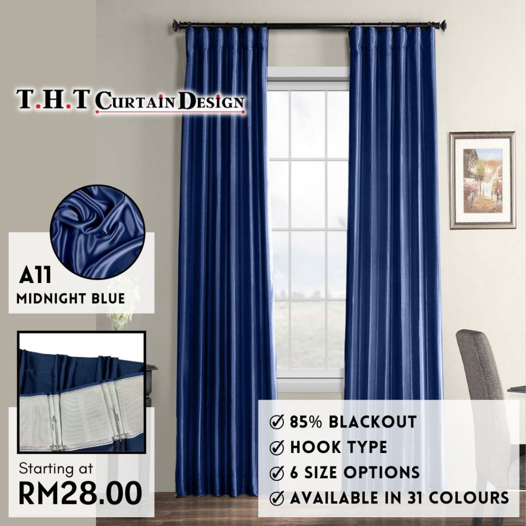 A11 Midnight Blue! Siap Jahit Langsir, Langsir RAYA Kain Tebal Blackout ...