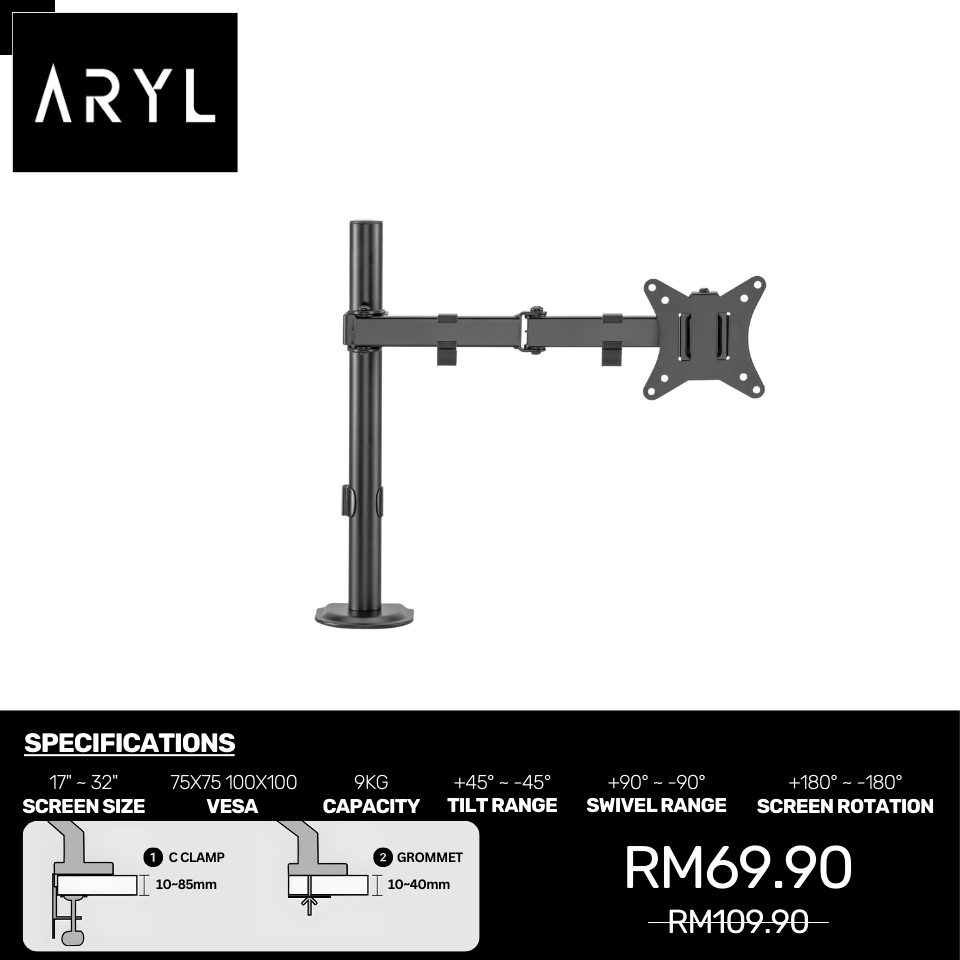 the Aryl™ Premium Single-Monitor Steel Articulating Monitor Mount ...