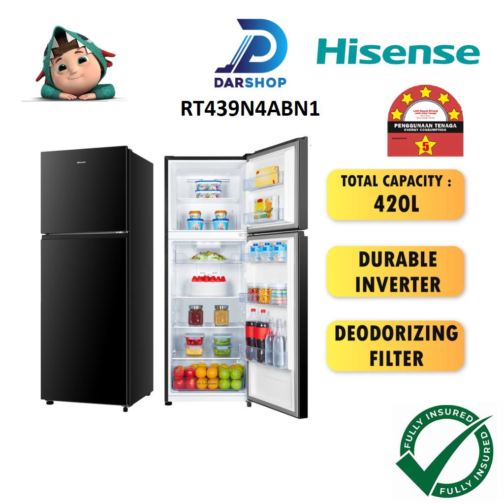 5 STAR Hisense Refrigerator 2 Door Inverter 420L Fridge Peti Sejuk Peti Ais 2 Pintu Inverter ...