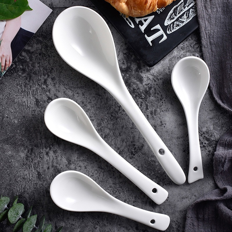 White Ceramic Soup Spoon Soup Ladle Ceramic Spoons Cutleries Seramik