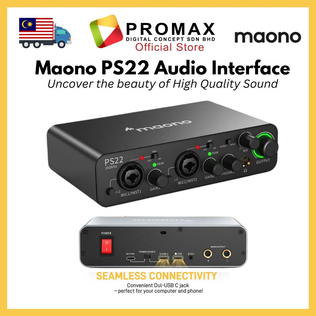 Maono PS22 Black Audio interface with Premium Mic Revamps for Recording ...