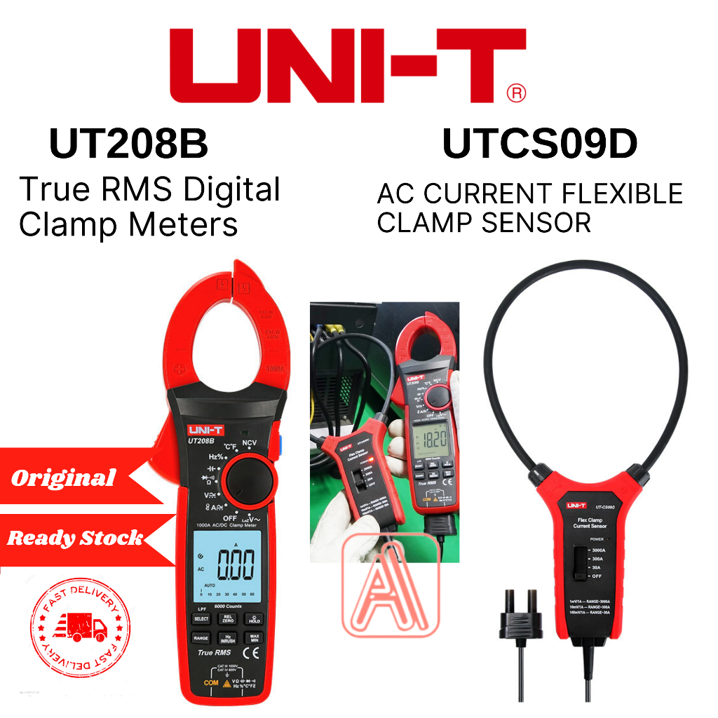 UNI-T UT208B 1000A AC DC True RMS CAT III 1000V/CAT IV 600V Digital ...