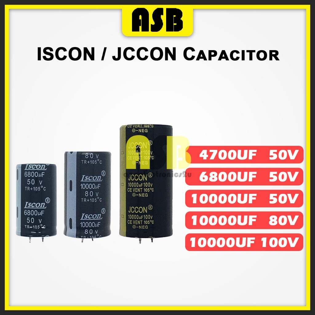 (1pc) ISCON / JCCON Capacitor ( 4700UF 50V / 6800UF 50V / 10000UF 50V / 10000UF 80V / 10000UF ...