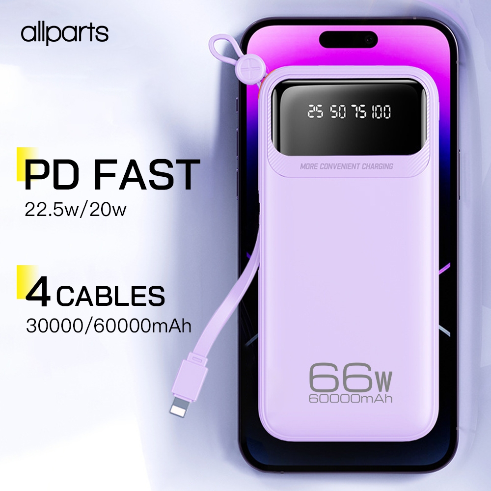 Fast Charge PD 66W Powerbank 60000mAh Power Bank Built-in 2 Cables Type ...