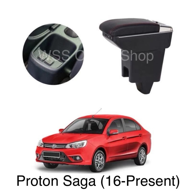 Arm Rest Console Box (Double Layer + USB Port) with Red Lining [Proton ...