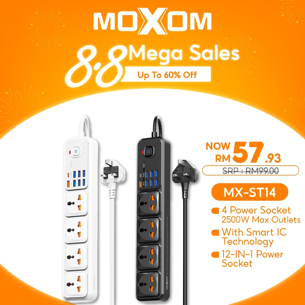 MOXOM PD20W QC18W Smart IC Technology 12-IN-1 Power Strip Extension ...