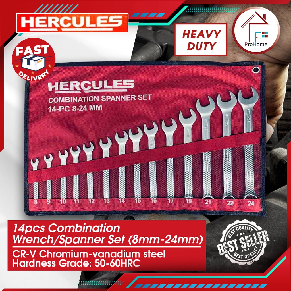 HERCULES & DOMINO 14pcs 8-24mm Combination Spanner Set. CRV Heavy Duty ...