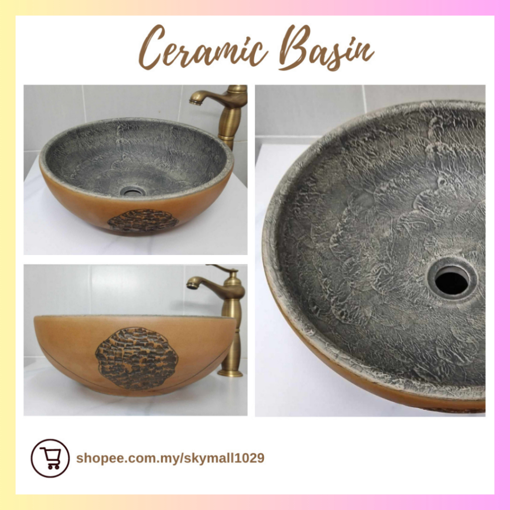 HAND MADE CERAMIC BASIN Bathroom wash basin simple round art retro ...
