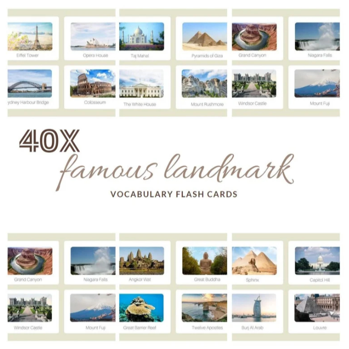 PDF] 40 Famous Landmark Flashcards Flash Card Kids Practice Printable ...
