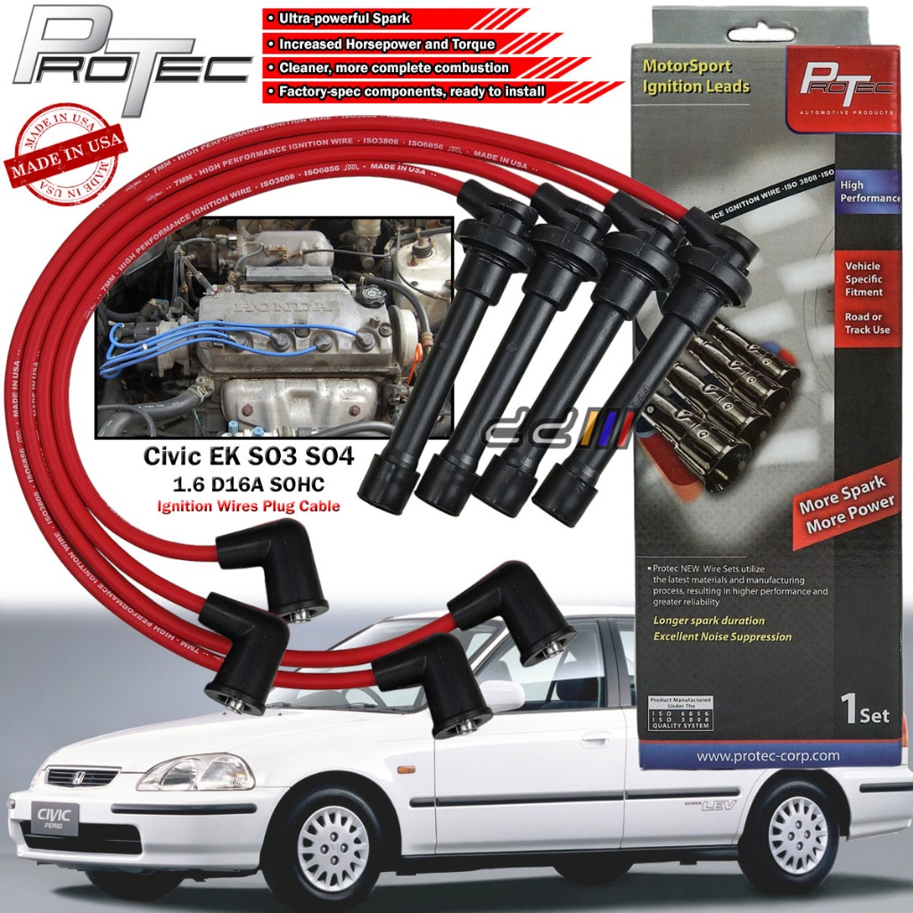 PROTEC Plug Cable Honda Civic SO4 SO3 EJ EK 1.6 D16 SOHC D-Series 7MM ...