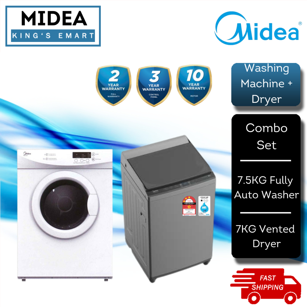 [COMBO SET] Midea Fully Auto Washing Machine (7.5KG) MA100W75 & Vented ...