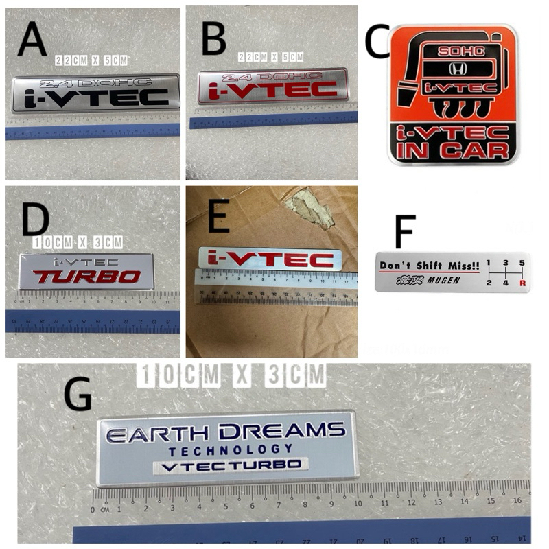 Emblem Aluminium plate engine honda ivtec turbo vtec turbo civic 2.4 ...