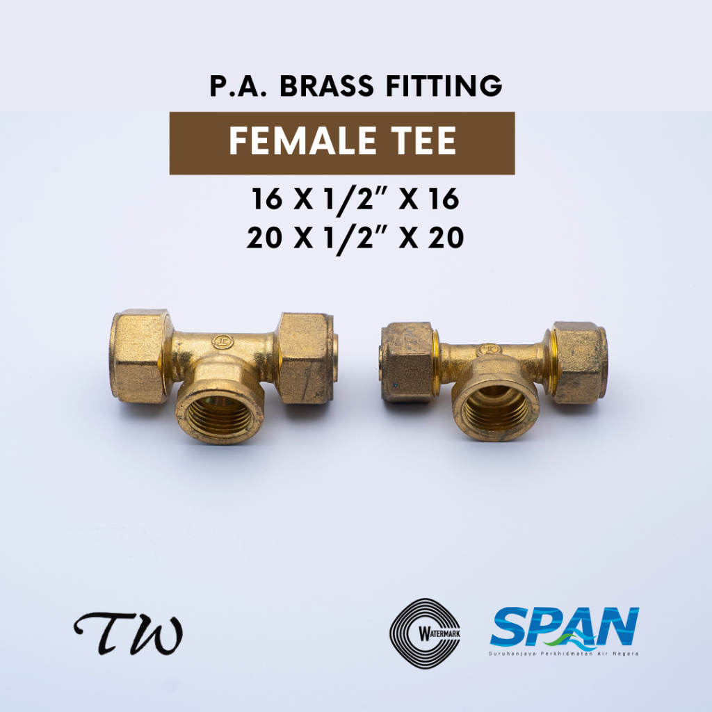 TW PA Pipe Fitting Brass Female Tee - 16x1/2”x16, 20x1/2”x20 (Watermark ...