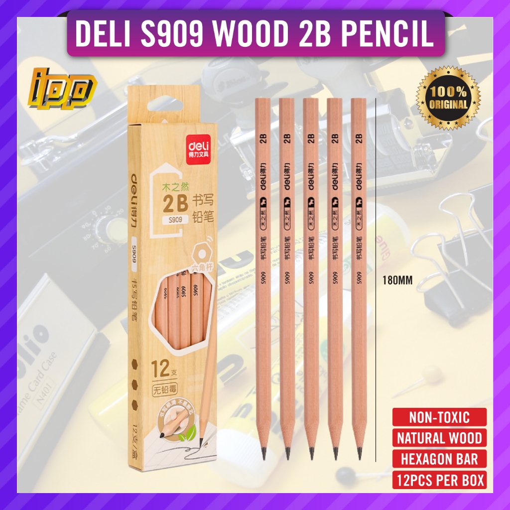 Deli Wood Bar Graphite 2B Pencil 12pcs Per Box / Non-toxic, Hexagon Bar ...
