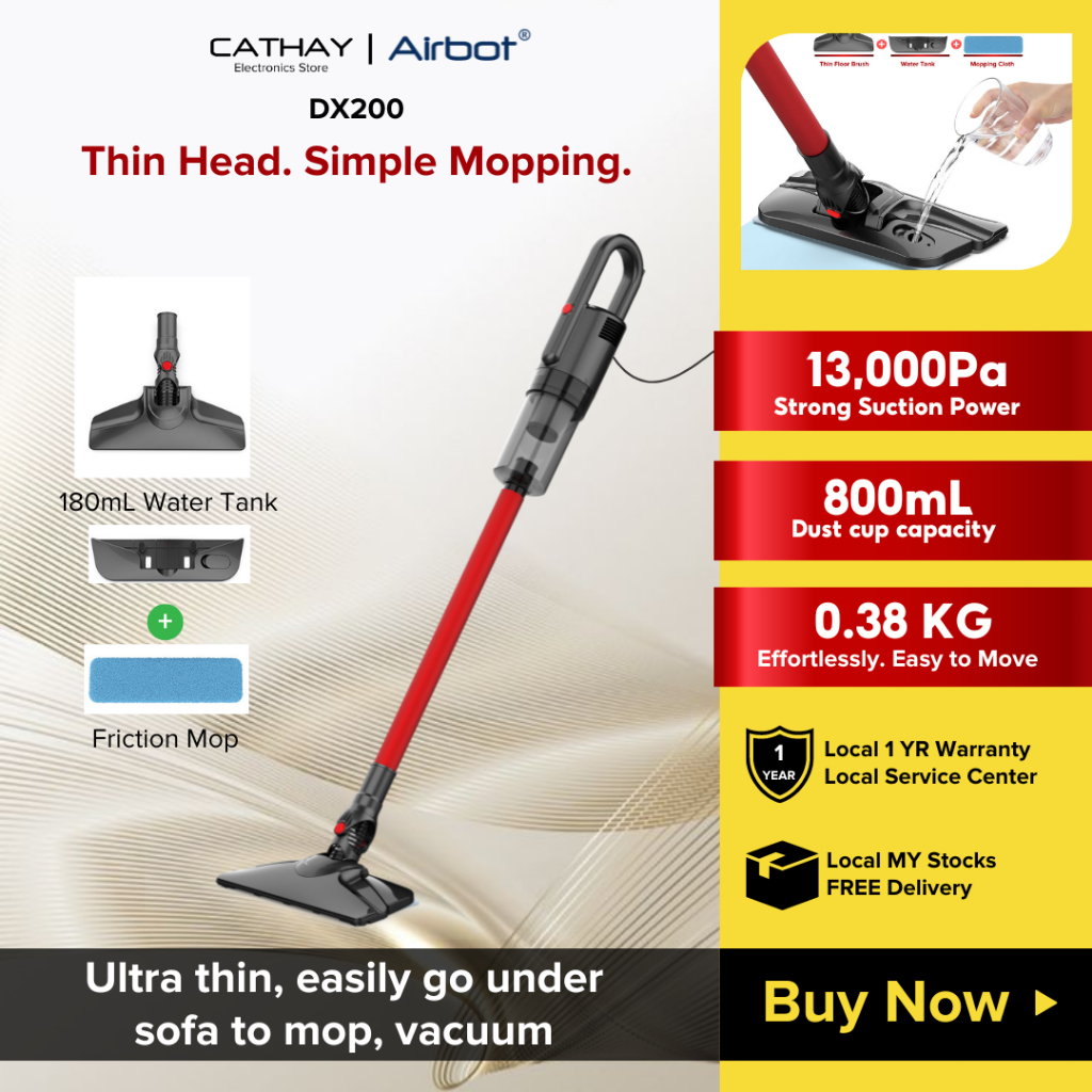 Airbot DX200 Ultra 13kpa Thin Slim Wet & Dry Mop Vacuum with Water Tank ...