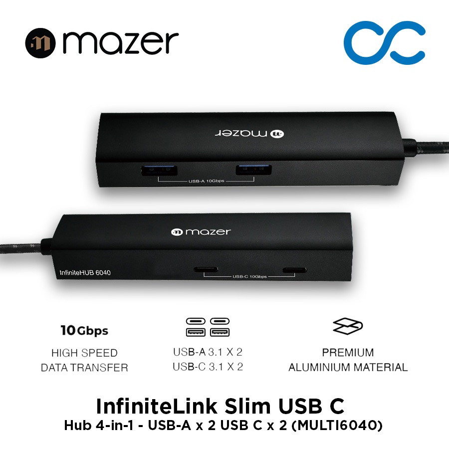 MAZER InfiniteLink Slim USB C Hub 4-in-1 USB-A x 2 USB C x 2 (MULTI6040 ...