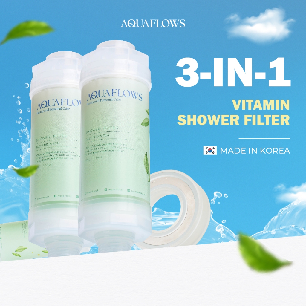 Korea best selling bundle set - 2 Pcs AQUA FLOWS Vitamin Shower Filter | Remove chlorine & dust ...