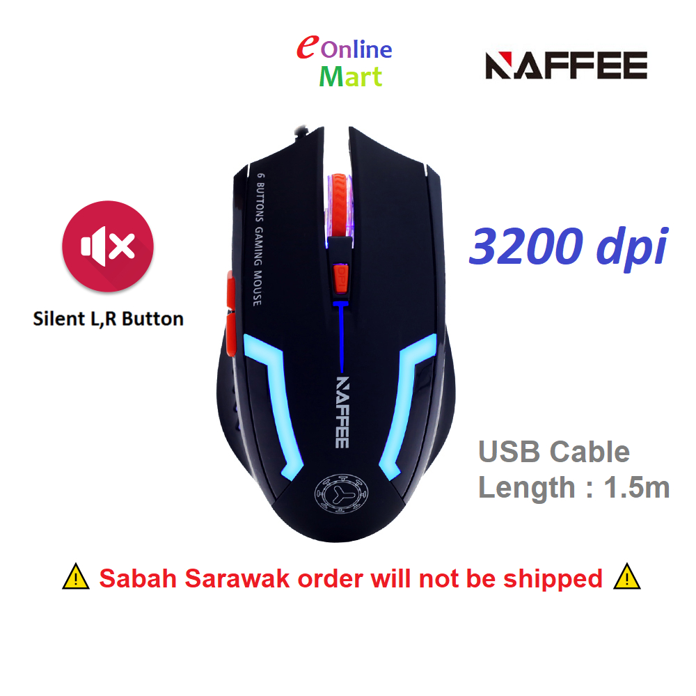 NAFFEE Gaming 6D Rainbow Backlit 3200dpi Advanced Invisible Optical ...
