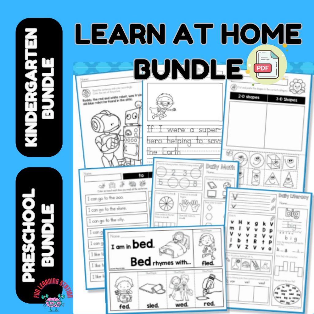528- Preschool Kindergarten Learn at Home worksheet bundle I Kids ...