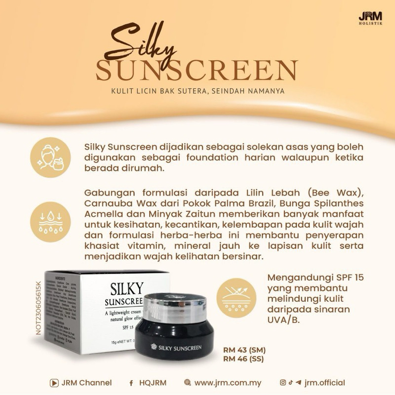 [JRM] 🔥 SILKY SUNSCREEN BY BONDA ROZITA A lighweight cream with natural ...