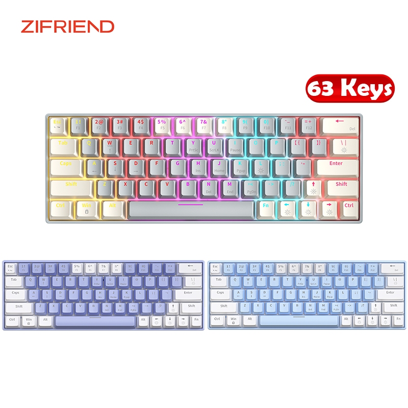 Zifriend T62 Gaming Mechanical Keyboard RGB 60% Layout Pluggable Wired DualColor PBT Keycaps ...