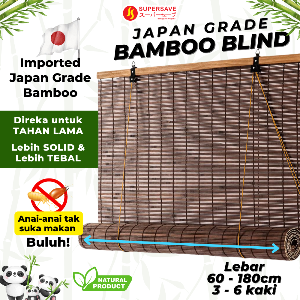 SUPERSAVE Japanese Bamboo Blind Roll Up Blind Bidai Buluh Bidai Kayu Bamboo Blinds Sun Shade ...