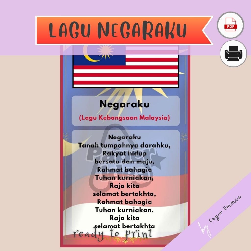 Lagu Negaraku Kemerdekaan Poster keceriaan Kelas Softcopy PDF | Shopee ...