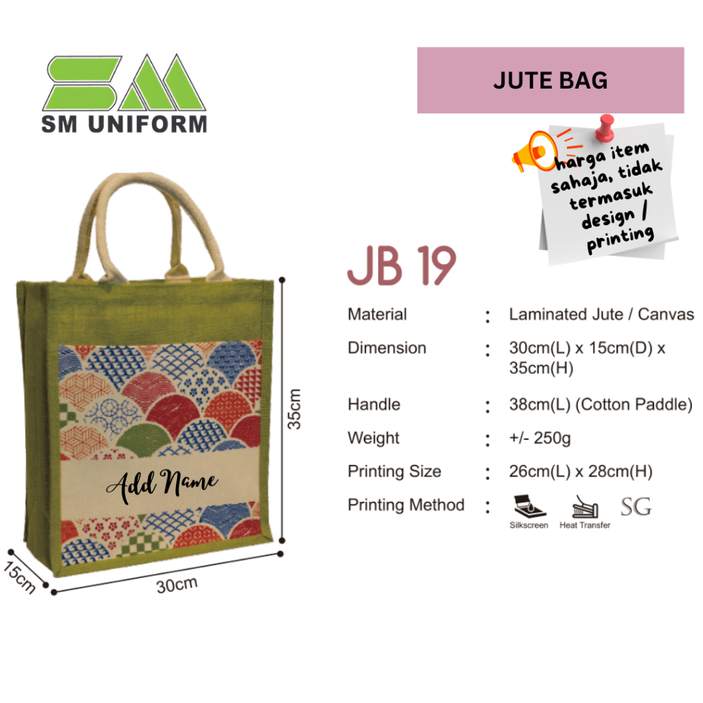 Custom Design Printing Name Jute Bag Tote Beg Guni Customize Wedding ...