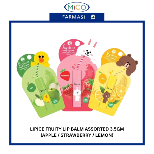 LIPICE FRUITY LIP BALM ASSORTED 3.5GM (APPLE / STRAWBERRY / LEMON ...