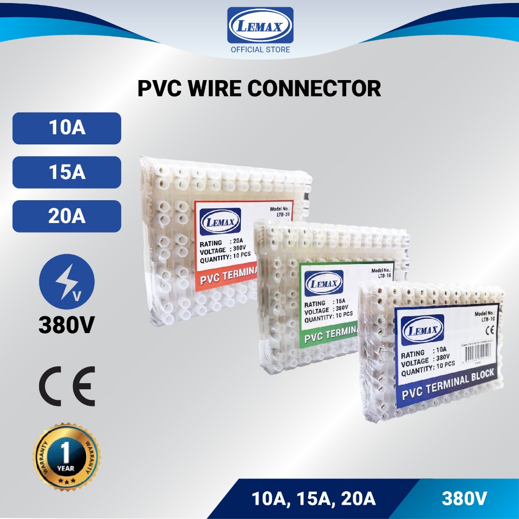 LEMAX 10A 15A 20A PVC Wire Connector Terminal Block Screw Connection ...