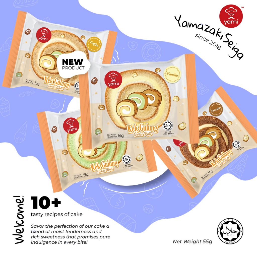Yami Kek Gulung Swiss Roll Chocolate/Coffee/Pandan Flavor 55g Halal ...