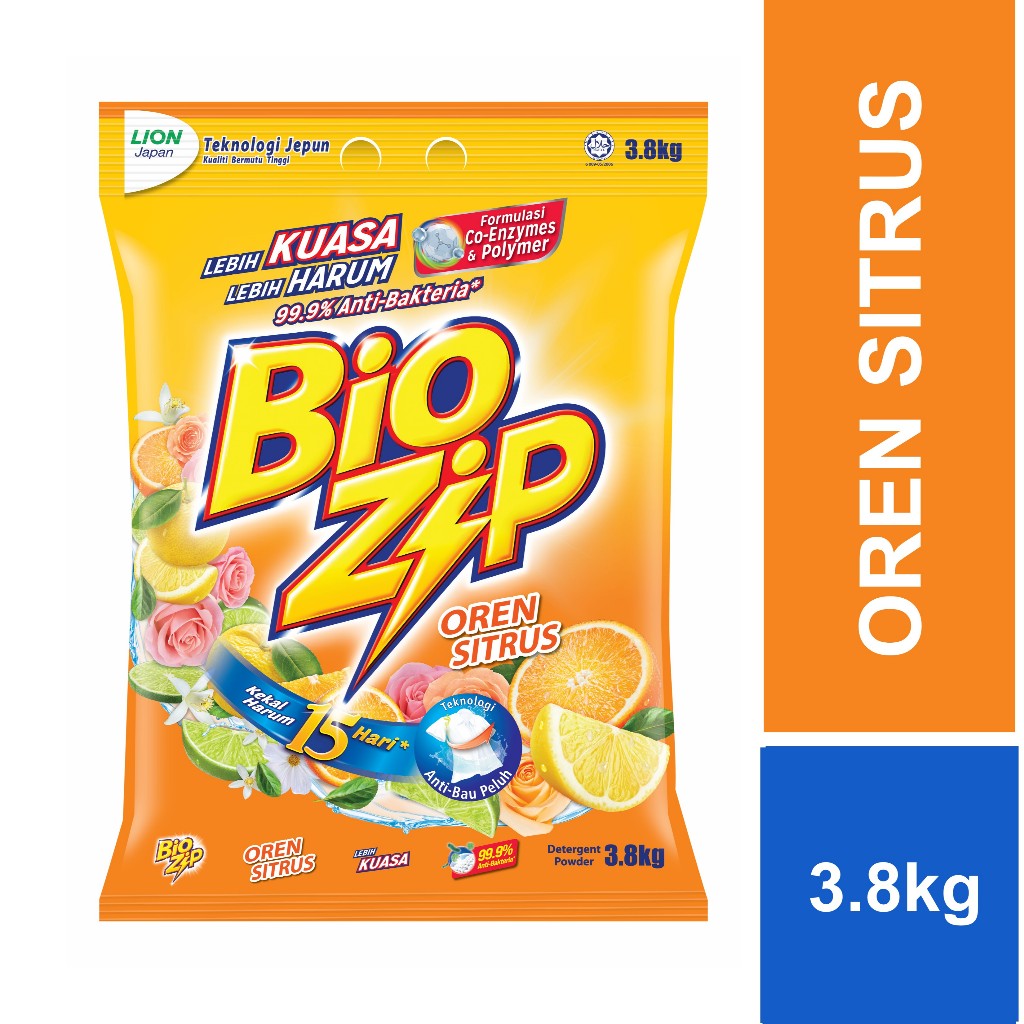 Bio Zip Oren Sitrus Powder Detergent 3.8kg | Shopee Malaysia