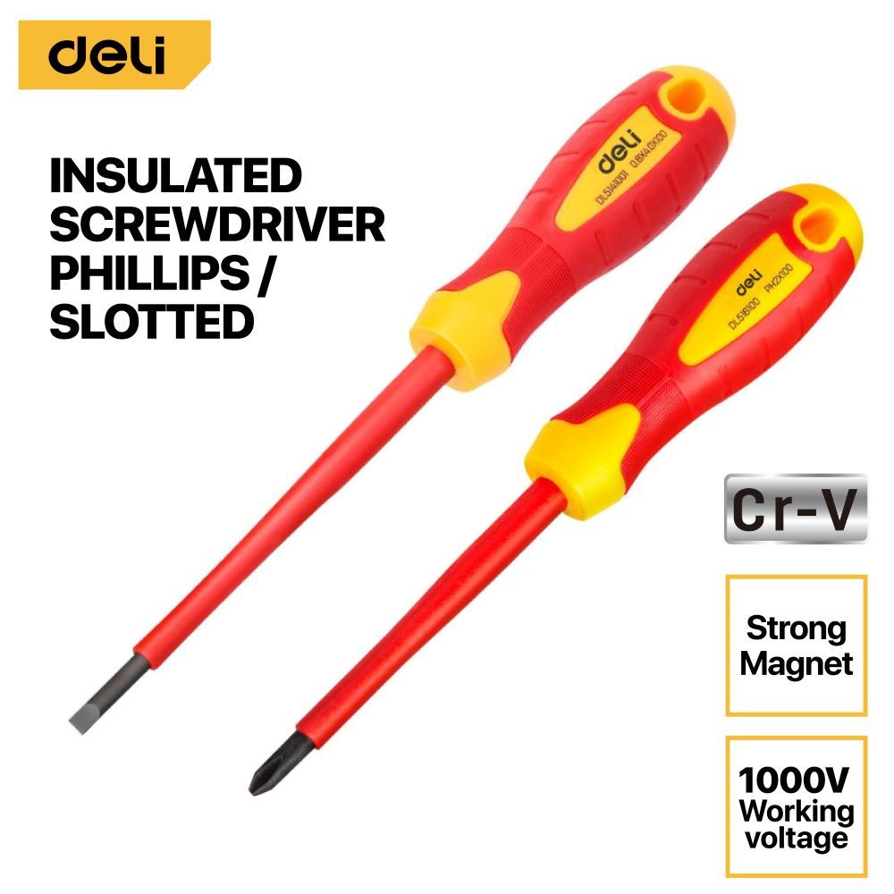DELI Cr-V Insulated Screwdriver Slotted Phillips Red Yellow 1000V ...