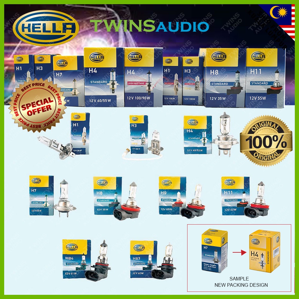 (1 pc) HELLA H1 H3 H4 H7 H8 H11 9005 9006 HALOGEN BULB 12V 55W / 100W GERMANY | Shopee Malaysia