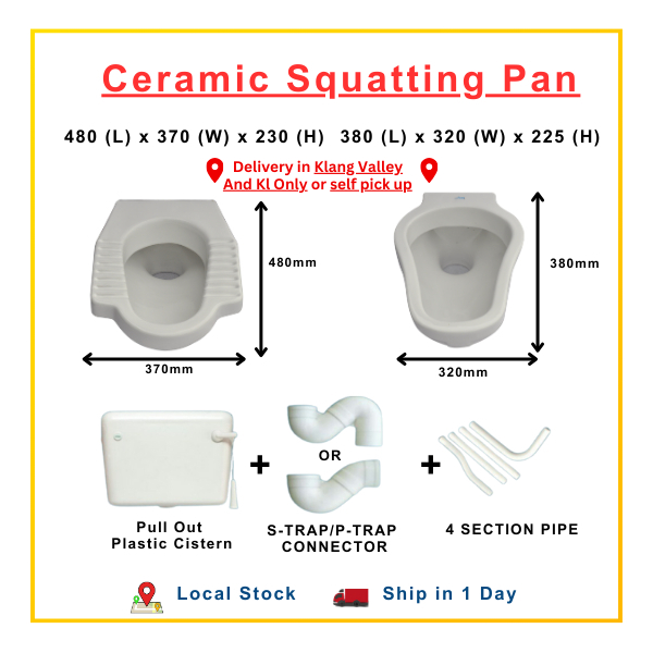 Asher 380mm 480mm Squatting Pan Water Closet Toilet Bowl Mangkuk Tandas ...