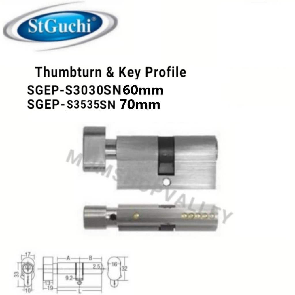 ST GUCHI THUMBTURN & KEY PROFILE 60MM/70MM - HEAVY DUTY SOLID BRASS ...