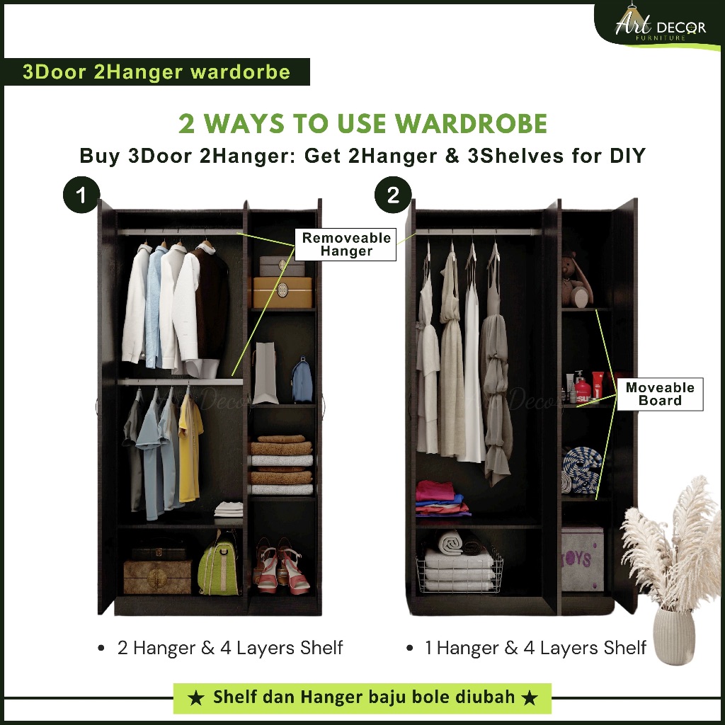 [READY STOCK] 3 Door Wardrobe Almari Baju 3 Pintu Almari Pakaian ...