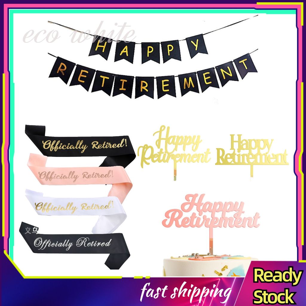 Happy Retirement Banner Sash Cake Topper Hang Decorations Retirement ...
