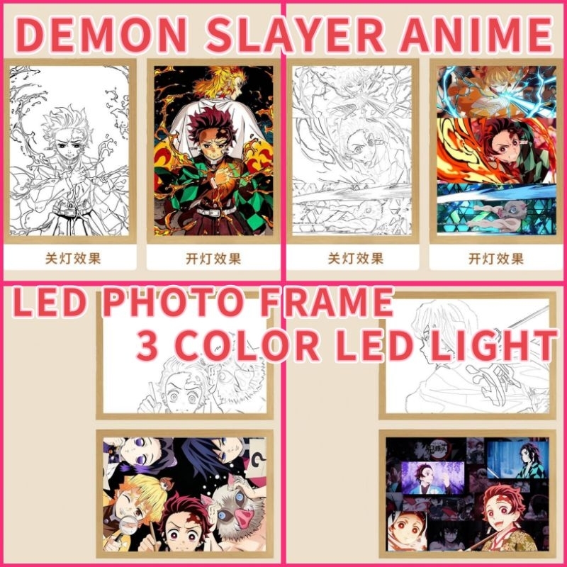 Demon Slayer Anime 3 Colors LED Light Painting Anime Light Photo Frame ...